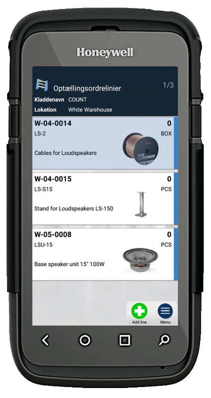 Optæl lagerbeholdning | Mobile WMS BC/NAV Funktioner
