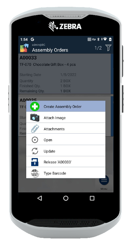 Assembly | Mobile WMS BC/NAV Features